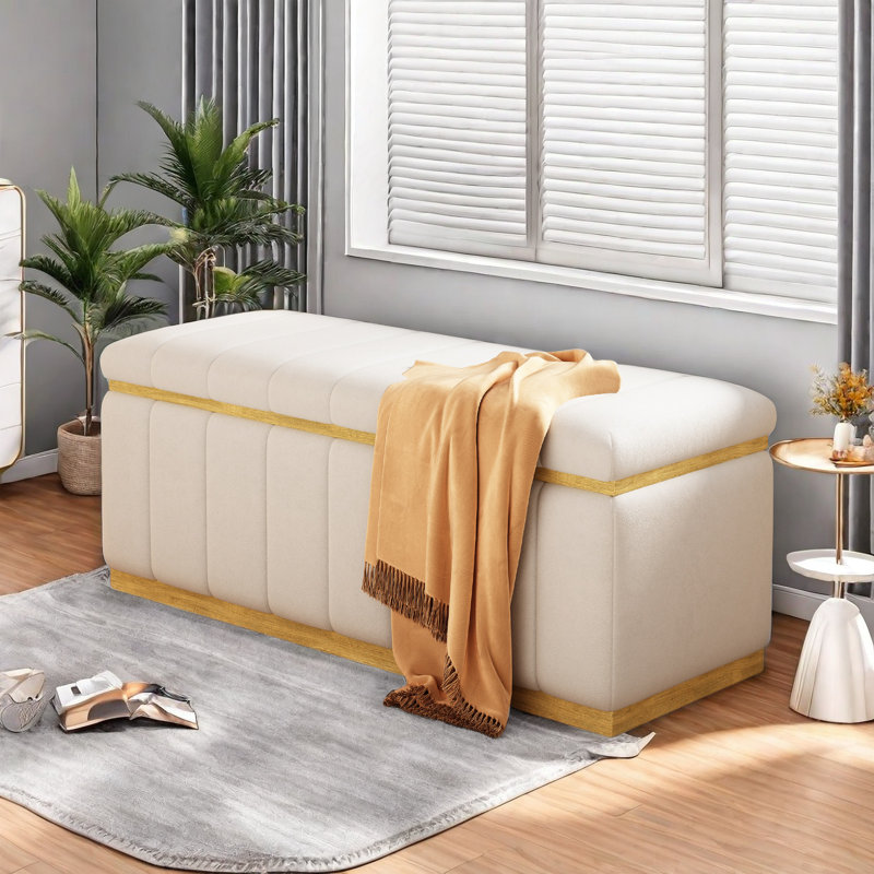 Latitude Run Upholstered Storage Bench With Large Storage Space Fabric Storage Ottoman Bench End Of Bed Stool Wayfair